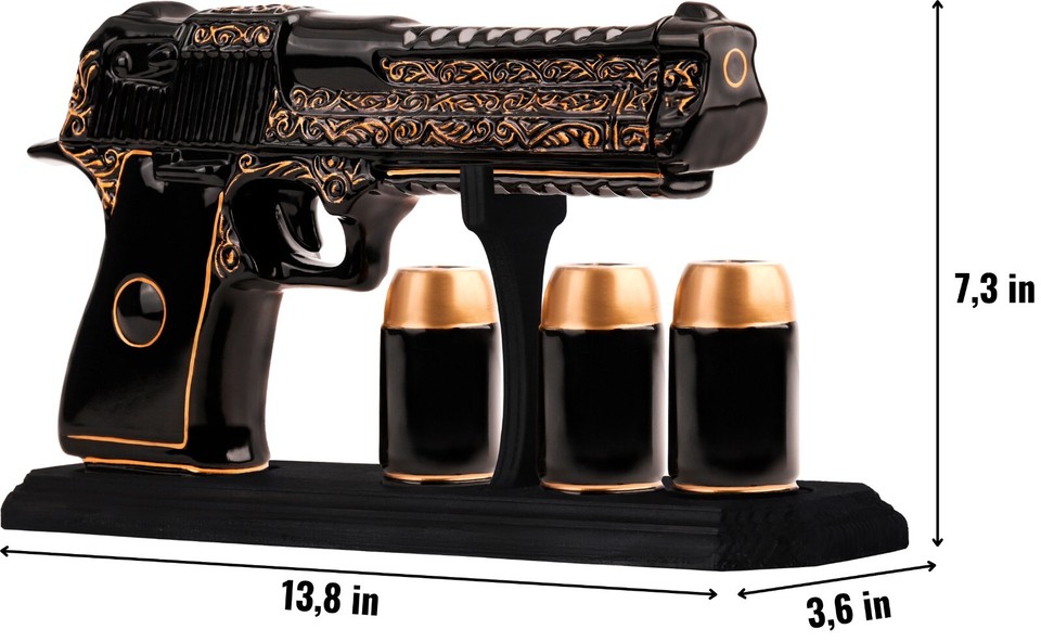 Ceramic Pistol Gun Decanter Set 16.9 Oz Whiskey Tequila Man Dad ...