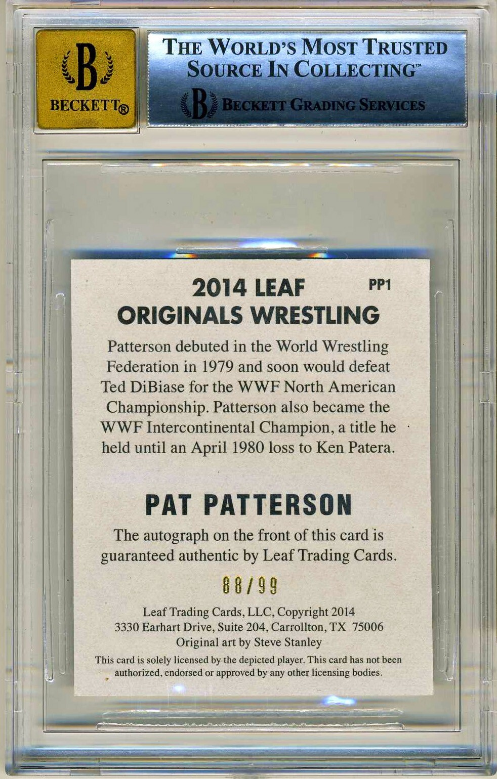 2017 Leaf Originals Wrestling Pat Patterson Auto BGS MT 9 Beckett Auto ...