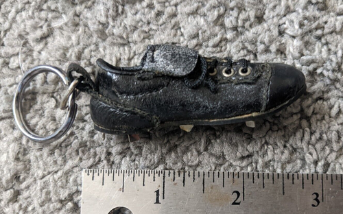 VTG 1980s NOVELTY 3" BLACK LEATHER CLEAT SOCCER FUTBOL SHOE KEY RING ...