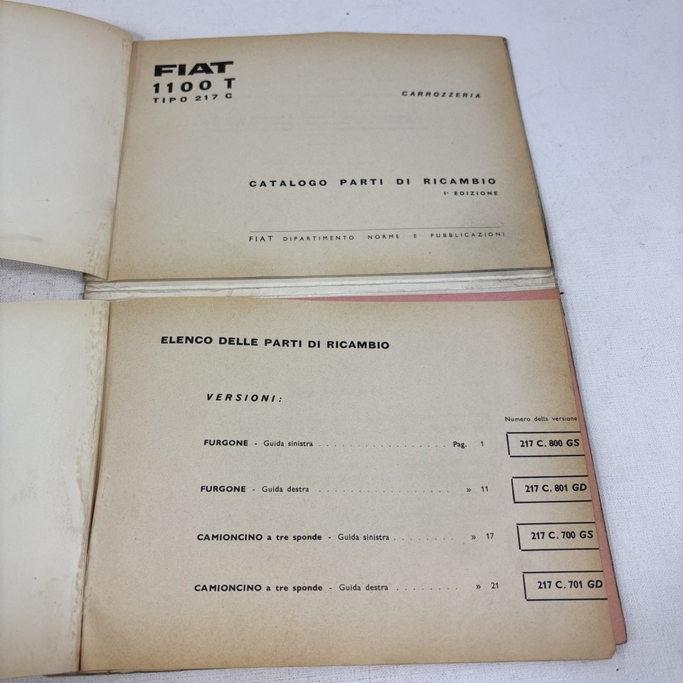 Fiat 1100T Tipo 217C Spare Parts Catalog Body 1962 112.282 1962 | eBay