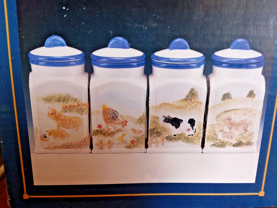 NEW 4 pc Ceramic ON THE FARM ~ FARM ANIMALS ~ CANISTER SET ~ 6" TALL | eBay
