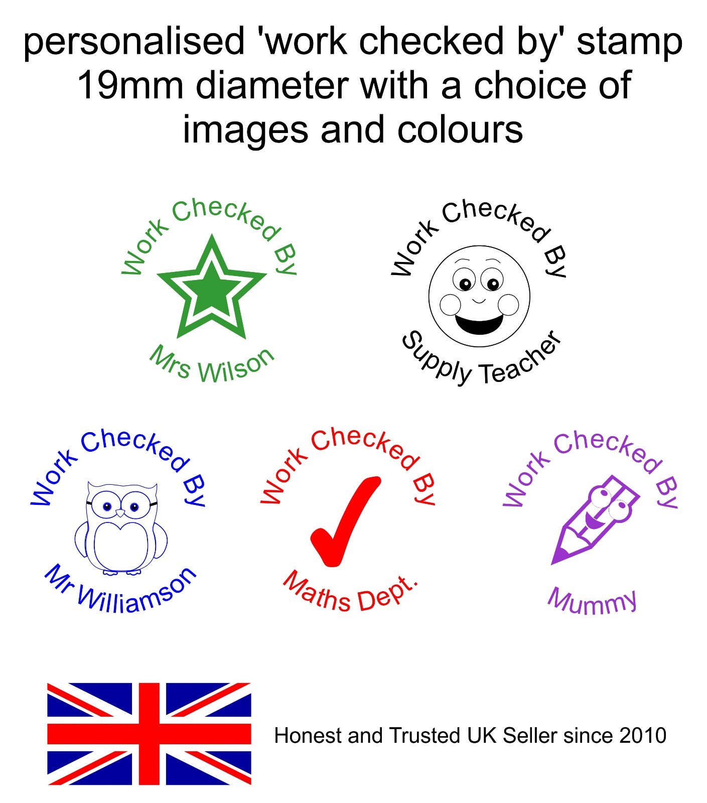 personalised teacher stamp 19mm work checked by tutor school homework ...