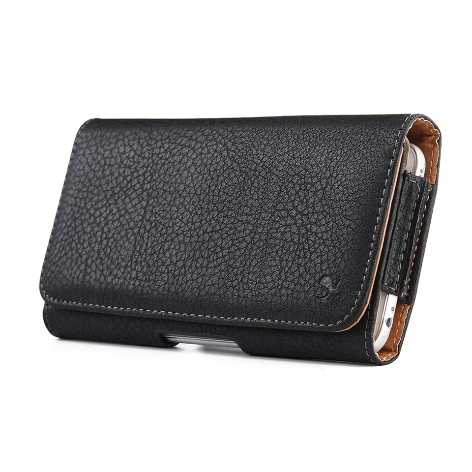 For Universal Black Leather Wallet Belt Clip Pouch Pocket Holster 5.5 ...