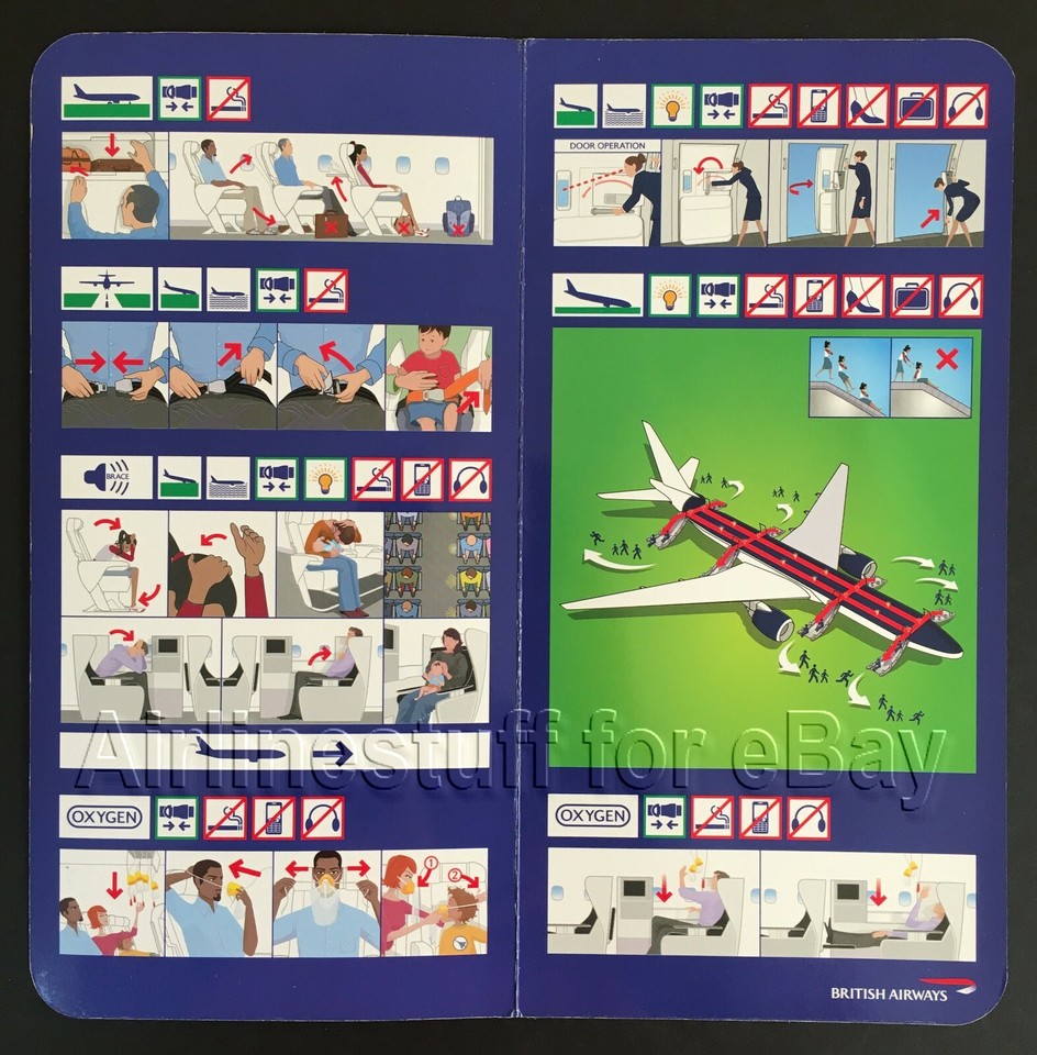2005 BRITISH AIRWAYS Boeing 777-200 SAFETY CARD airlines UK United ...