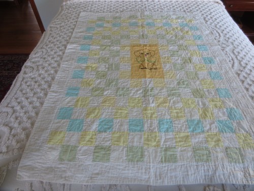 Handmade PUPPY DOG EMBROIDERED Cotton PATCHWORK CRIB QUILT - 38" x 52 ...