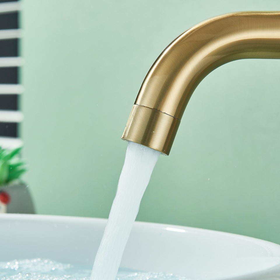 Brushed Gold Bathroom Sink Taps Tall Basin Vanity Mixer Tap Single ...