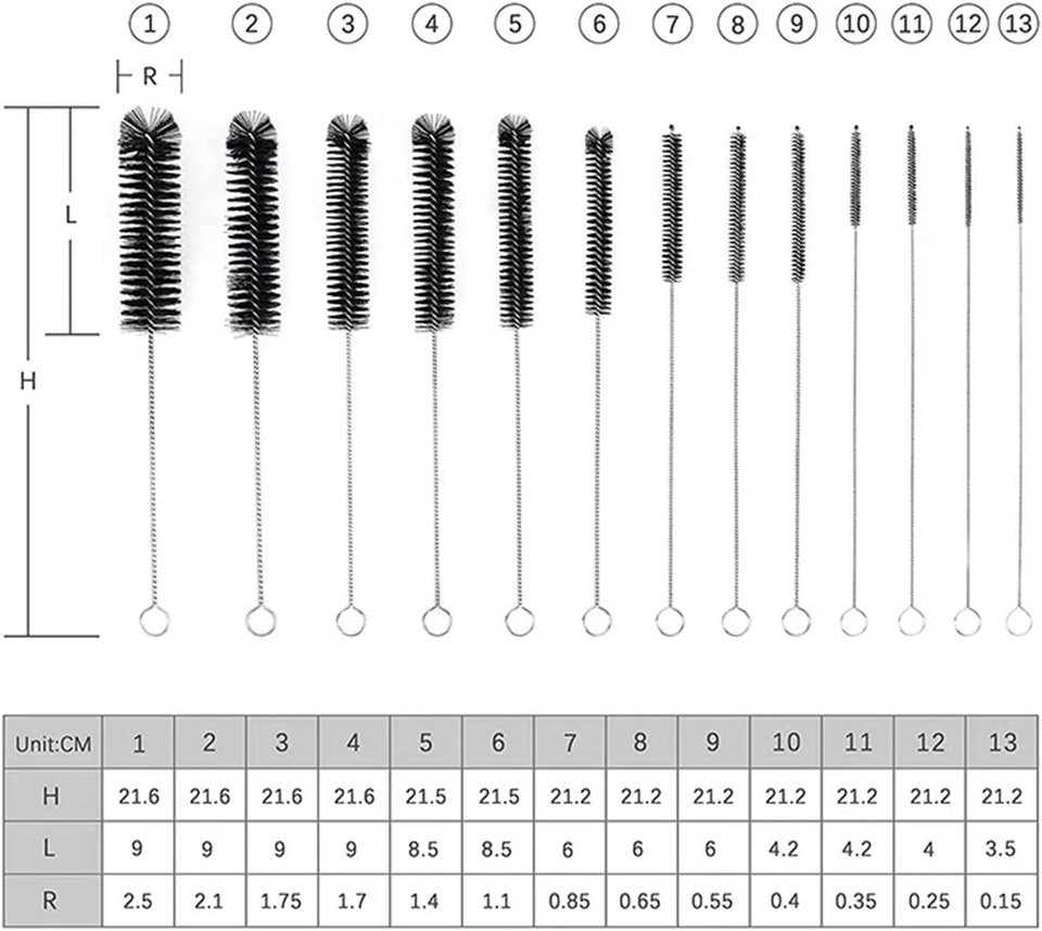 Pipe Cleaner Brush Set,13 Variable Sizes Nylon Pipe Cleaner Brush ...