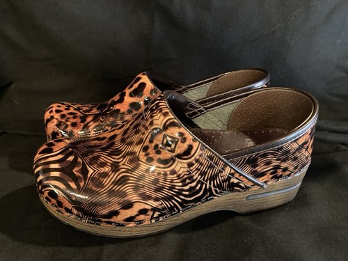 DANSKO Women's Patent Cheetah Animal Print Comfort Slip-On Clogs Shoes ...