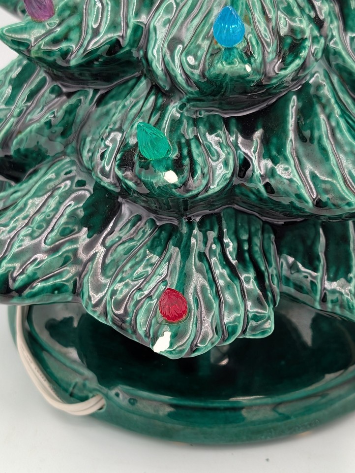 Vintage 2 Piece 16" Ceramic Lighted Christmas Tree Green w/Bow Base | eBay