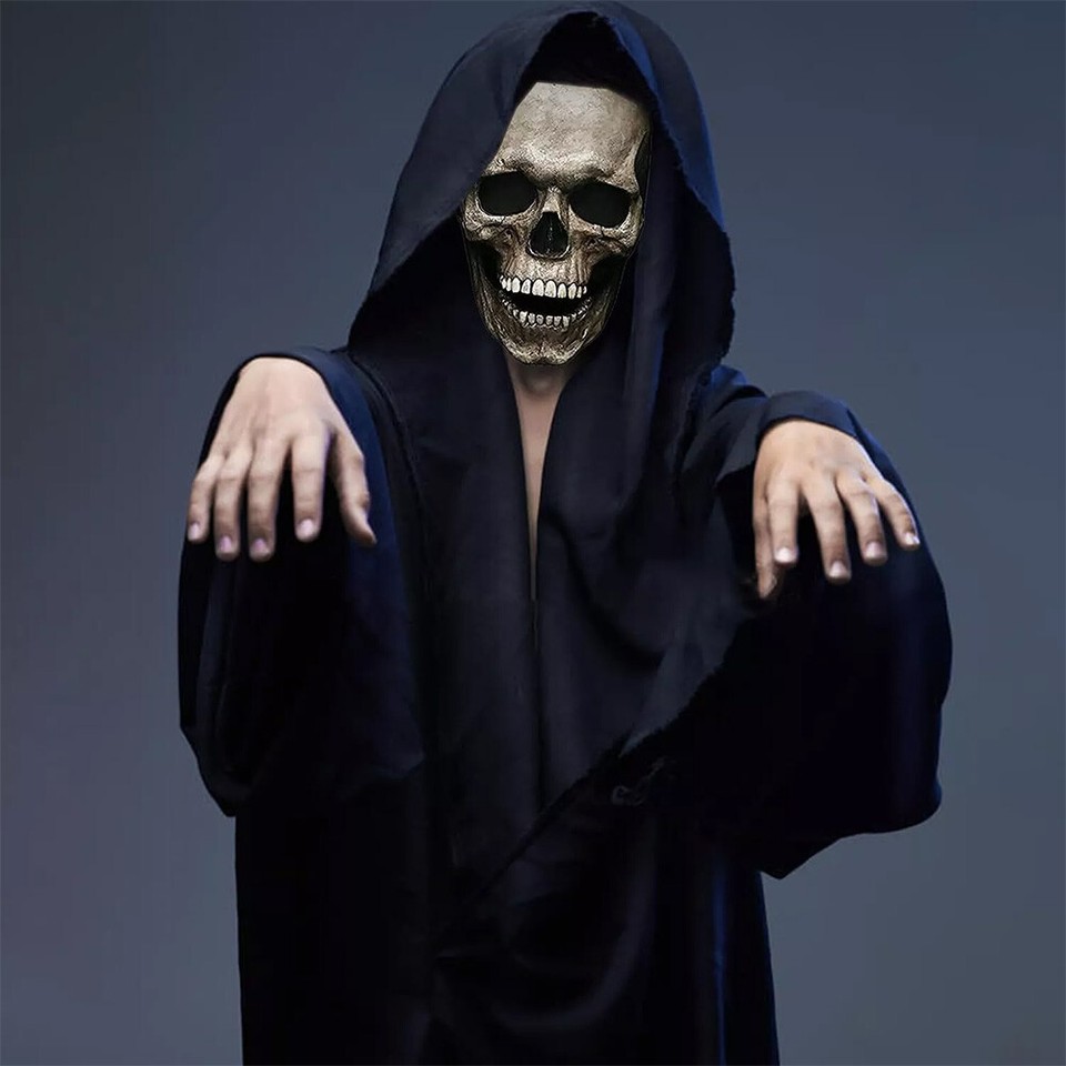 Full Head Skull Mask with Movable Jaw Halloween Scary Mask Head ...