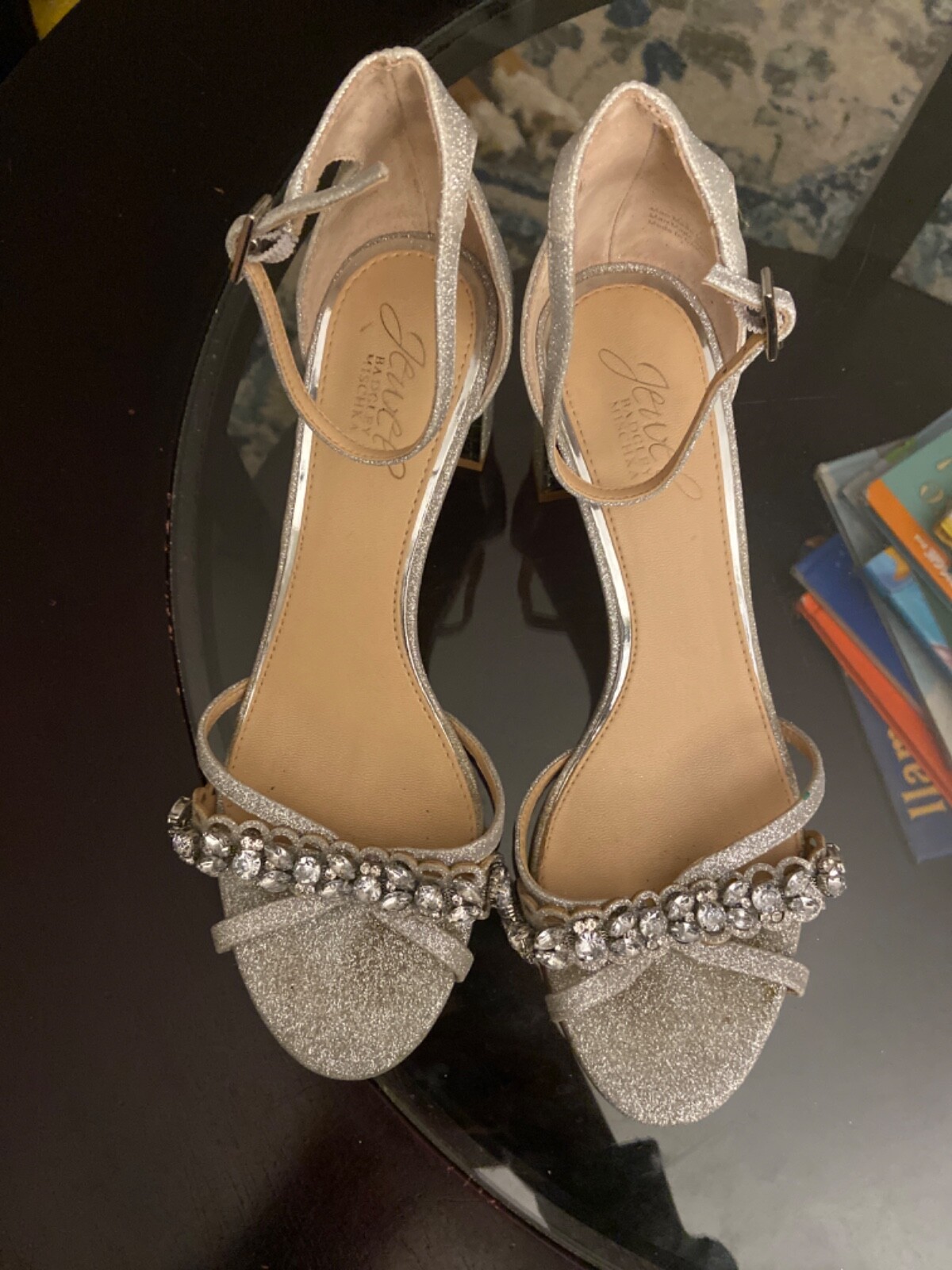 Jewel Badgley Mischka shoes, evening shoe, silver, si… - Gem
