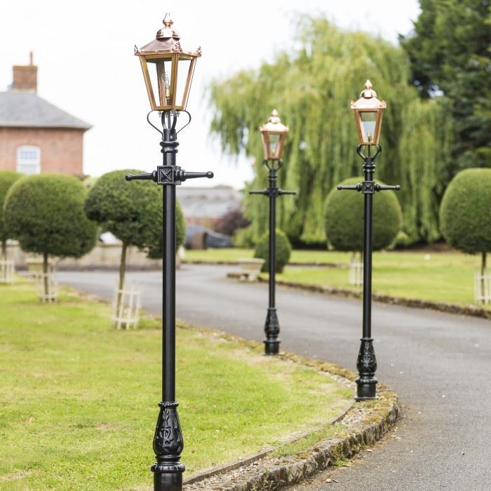 Deluxe 2.3m Copper Traditional Victorian Cast Iron Garden Lamp Post Set ...