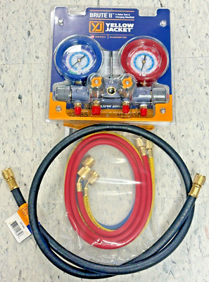 Yellow Jacket 46040 Brute II 4 Valve Test Charge Manifold Hoses Low ...