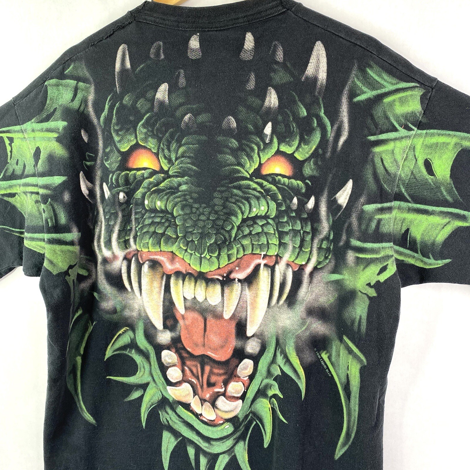 Vintage 1996 Liquid Blue Red Green Dragon Face AOP Do… - Gem