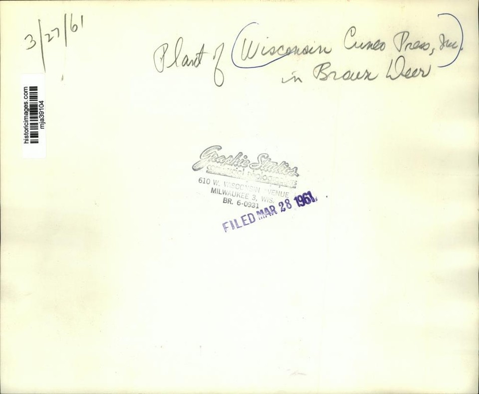 1961 Press Photo Wisconsin Cuneo Press Incorporated Plant In Brown Deer ...