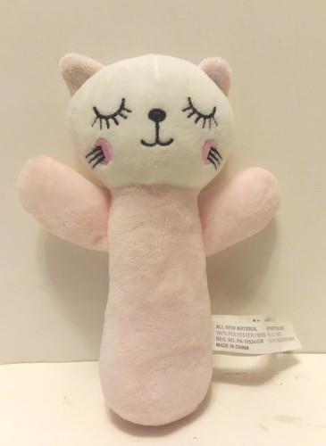 Little Me 6" Cat Hand Held Rattle Pink White Kitty Soft Plush Stuffed ...