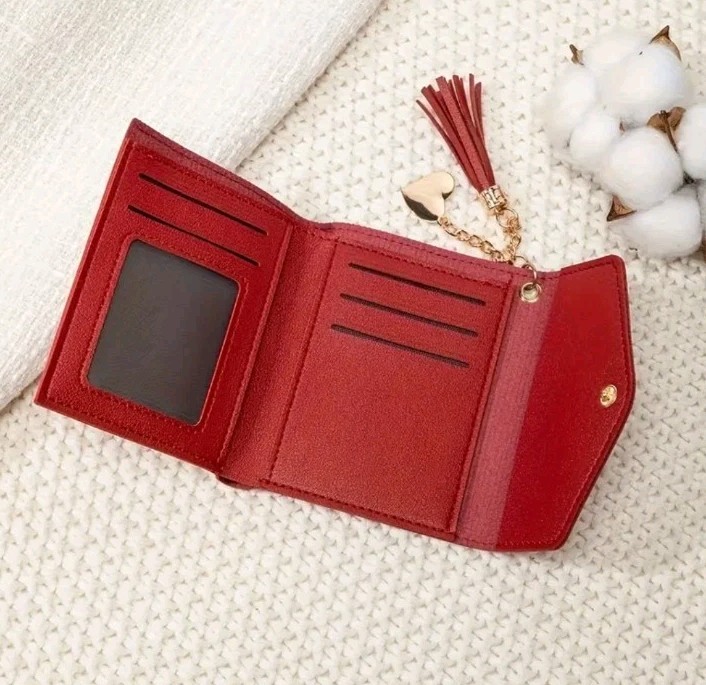 Hello Kitty Mini Wallet Red Tri Fold Coin Card Holder Tassel Sanrio ...