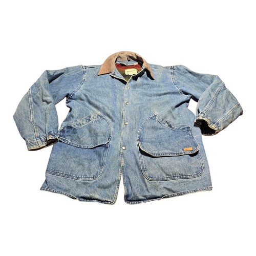 Vintage 80s Woolrich Denim Coat Wool Blanket Lined Jacket Mens Size ...