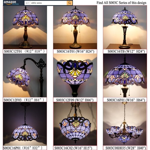 Tiffany Table Lamp Blue Purple Stained Glass Baroque Style Reading Desk ...