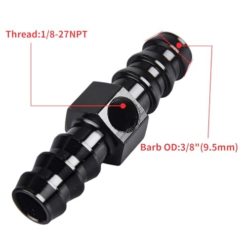 2PCS 3/8" Barb Inline Fuel Pressure Gauge Fitting Adapter, 1/8 NPT Plug ...
