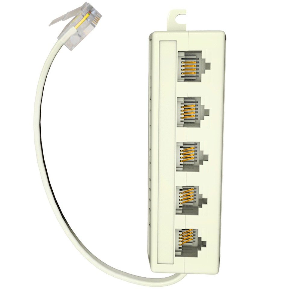 Five Way Telephone Splitter RJ11 6P4C Male to 5 Female Outlet Ports ...