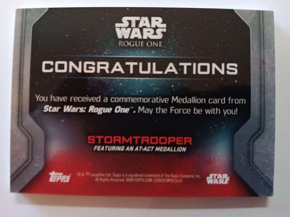 2016 Topps Star Wars Rogue One: Medallion card Stormtrooper with AT-AT ...