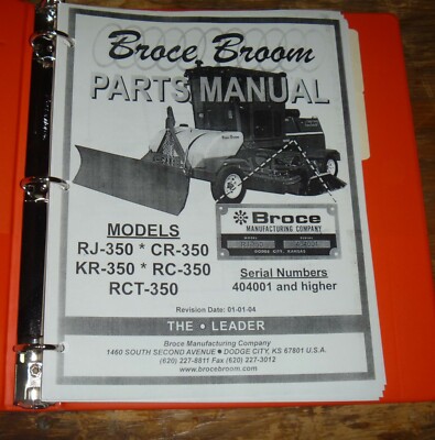 Broce Broom CR350 KR350 RC350 RCT350 RJ350 Power Sweeper Part Catalog ...