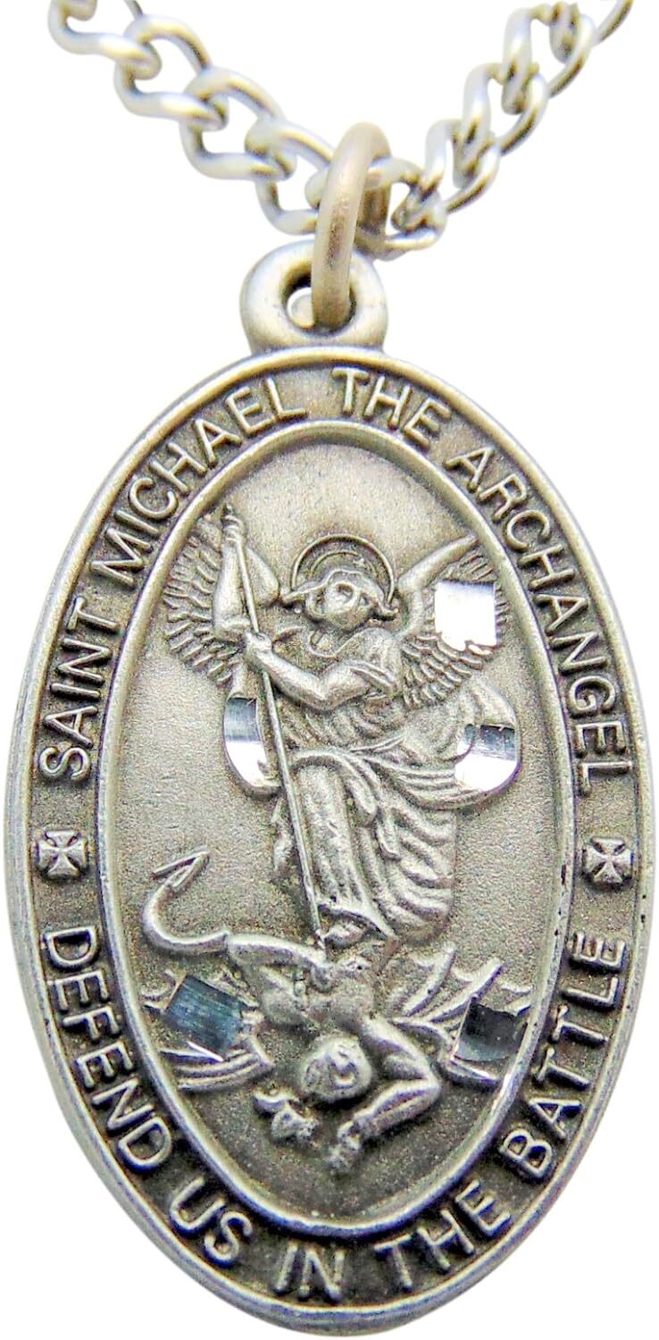 Pendat Saint Michael Pewter Medal Oval 1 Inch 24 Inch Stainless Steel ...