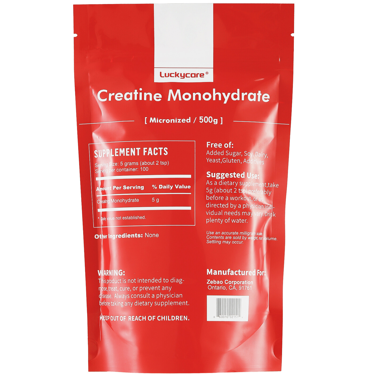 Bulk Creatine Monohydrate 100% Pure Powder 500 Grams - 5g Per Serving ...