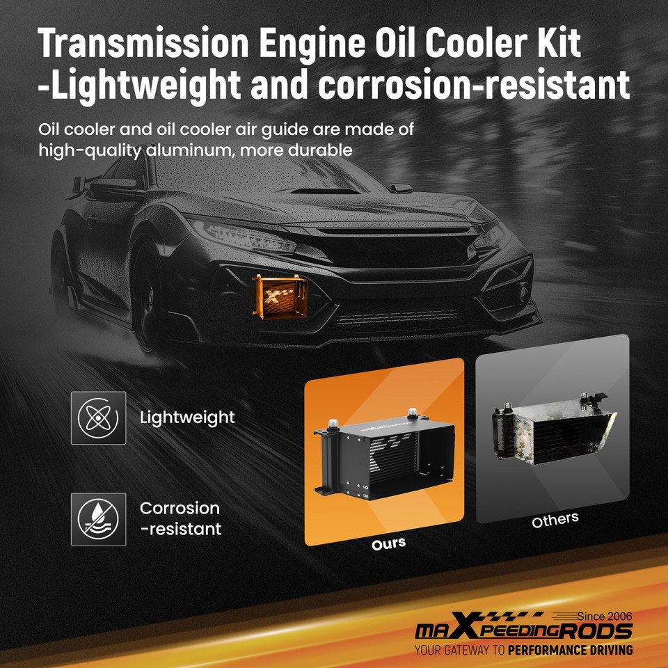 16 Row Aluminum Oil Cooler Kit Universal Fit Transmission Engine 10AN ...