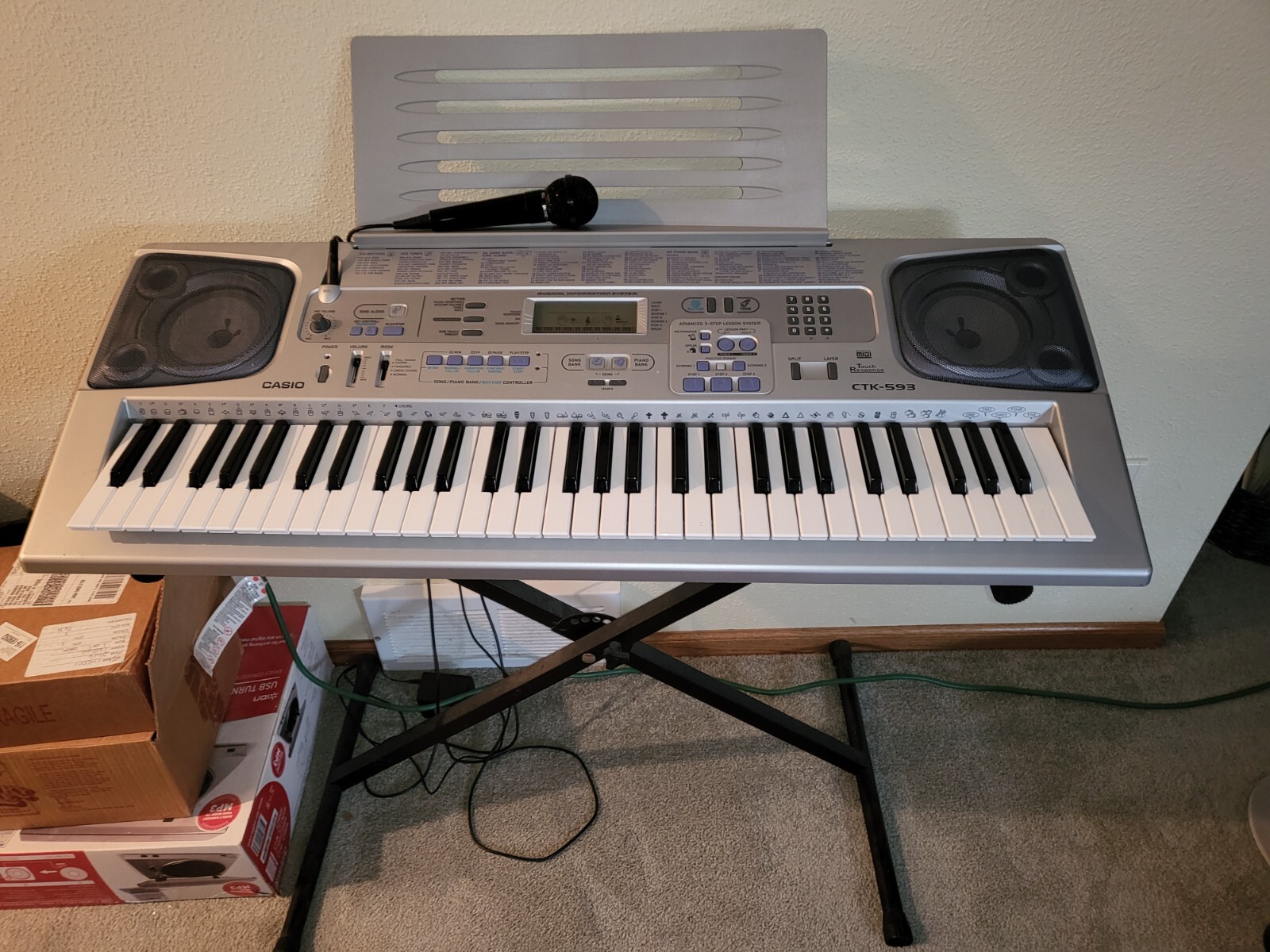 Casio CTK-593 Silver Electronic Keyboard System w/ Stand and Microphone ...