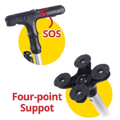 Easy Reach Cane, Walking Stick, adjustable height, four point base, LED ...