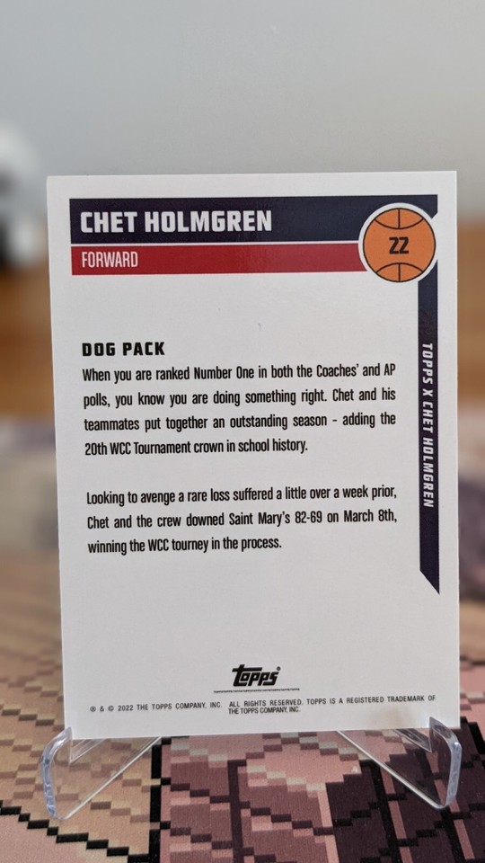 2022 Topps x Chet Holmgren #22 Dog Pack | eBay