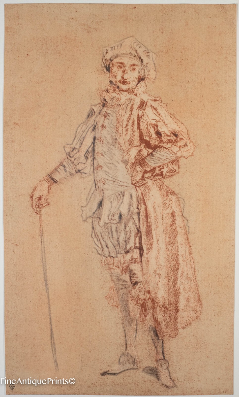 Fine Antique Print Actor In Costume Of Mezzetin By Antoine Watteau Old ...