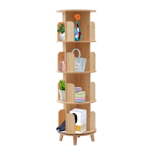 Storage Shelf 360° Rotating Bookshelf 4 Tier Bookcase w/ Large-Capacity ...