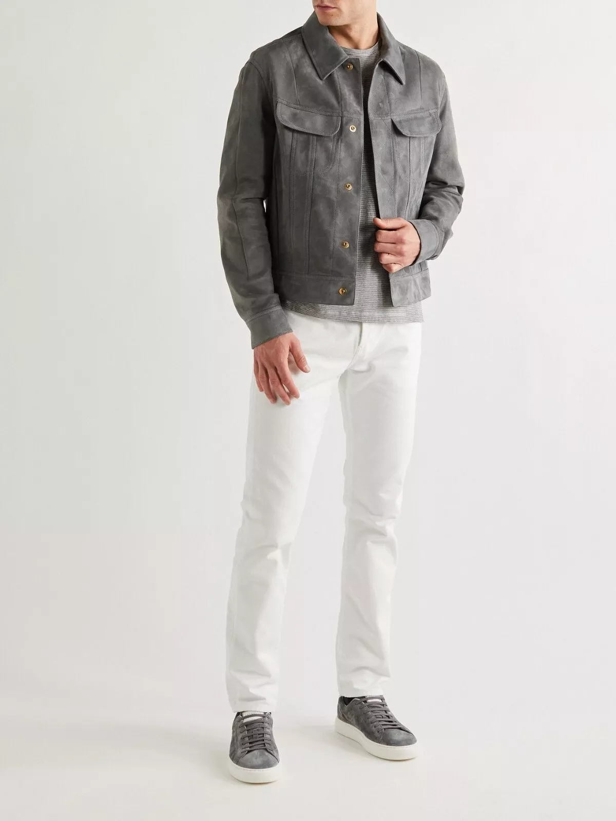 Mens Dark Gray Leather Trucker Jacket Pure Suede Custom Made Size S M L ...