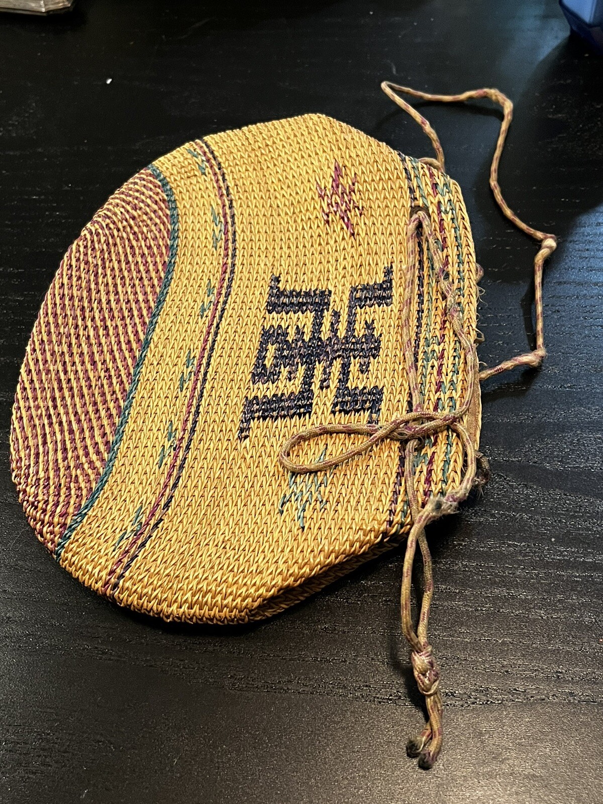 1920s purse small woven straw Chinese Hui typography … - Gem