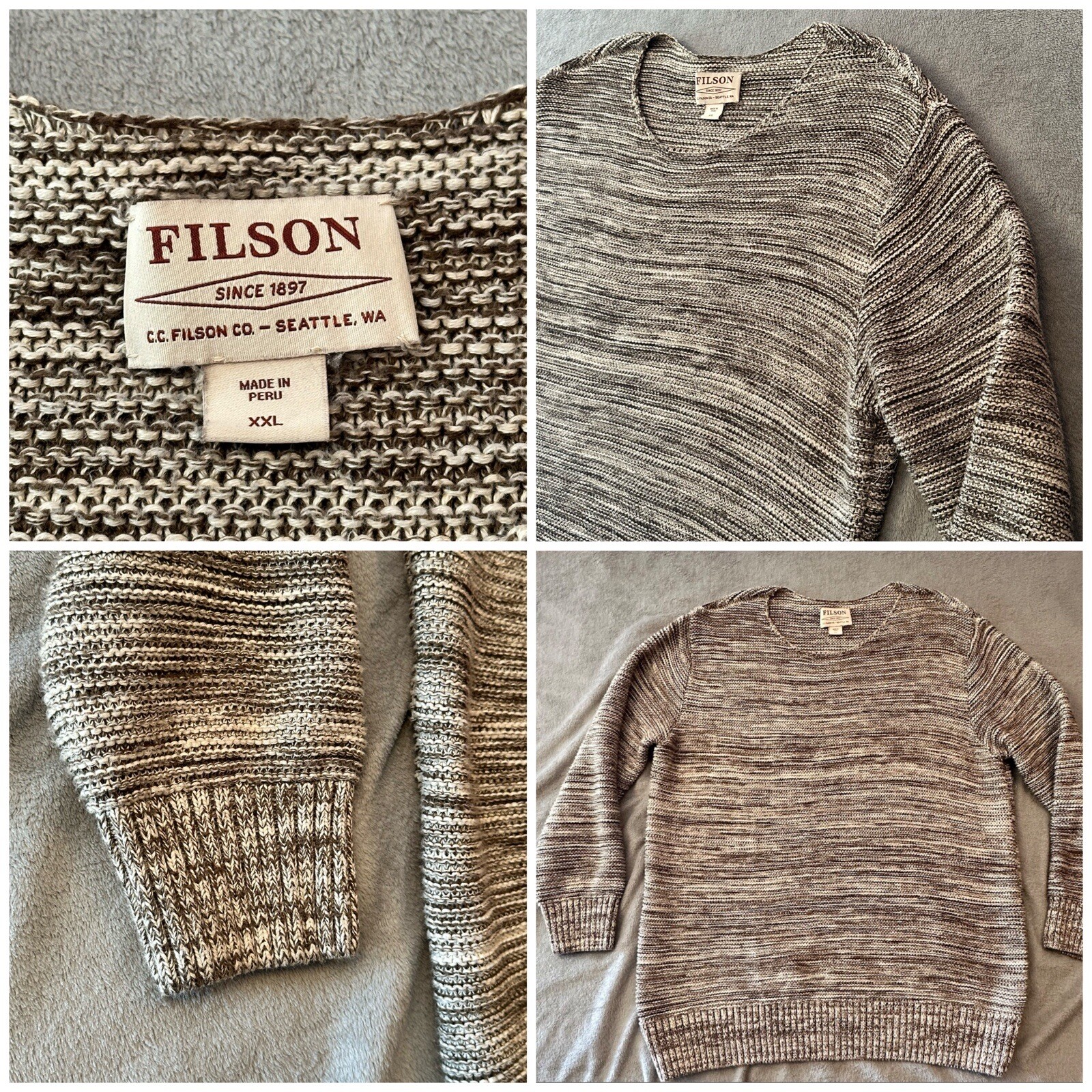 Filson Sweater Lake Quinault Knit Men’s 2XL CreamOliv… - Gem
