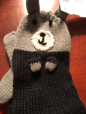 Children's Mittens Bear Face, Black/gray by Cupcakes & Cartwheels | eBay