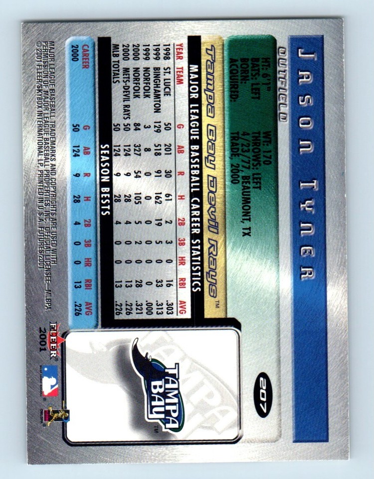 2001 Fleer Futures Jason Tyner Tampa Bay Devil Rays #207 | eBay