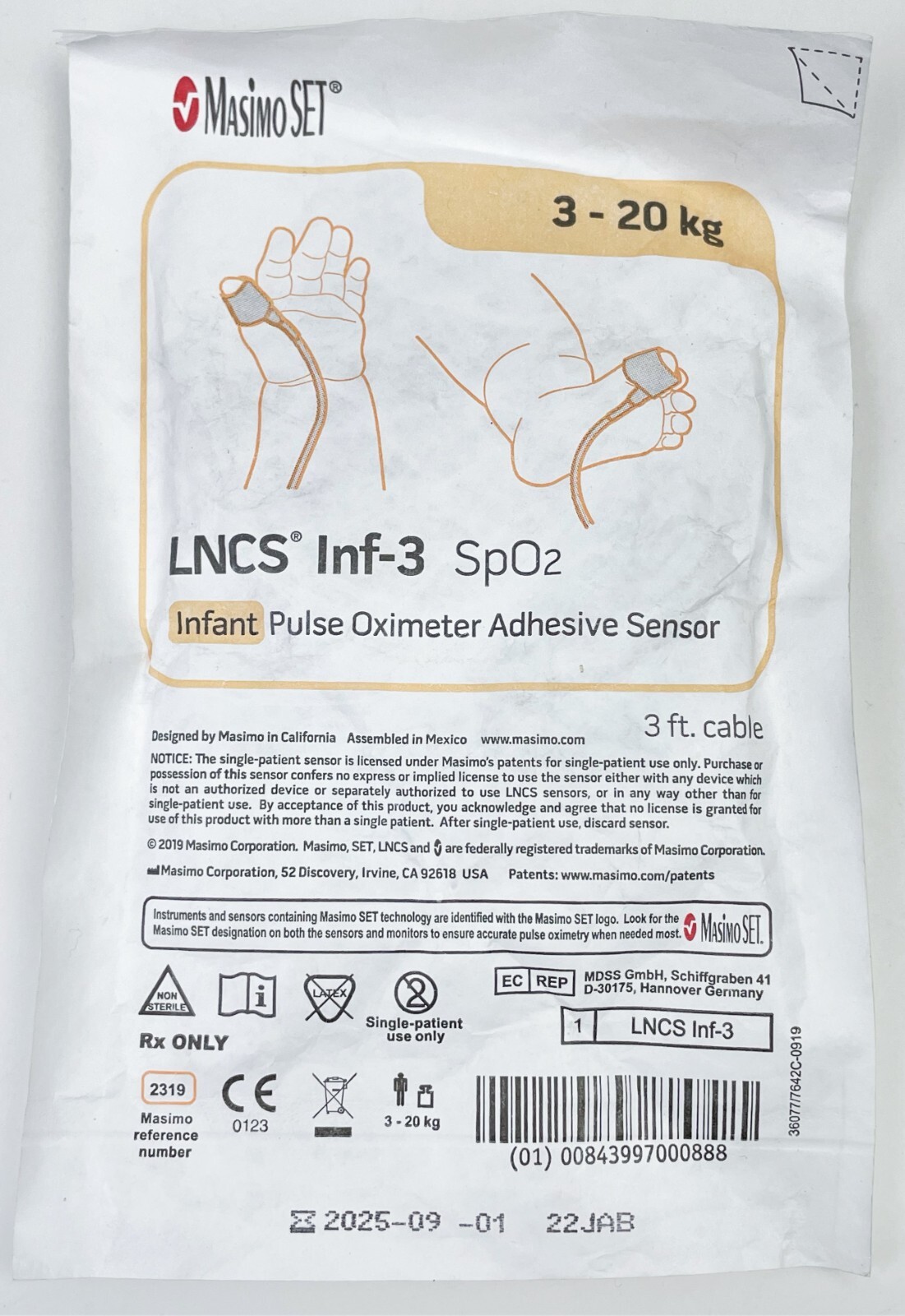 10pcs Masimo Original LNCS Inf-3 Infant Spo2 Adhesive Sensor 2319 for ...