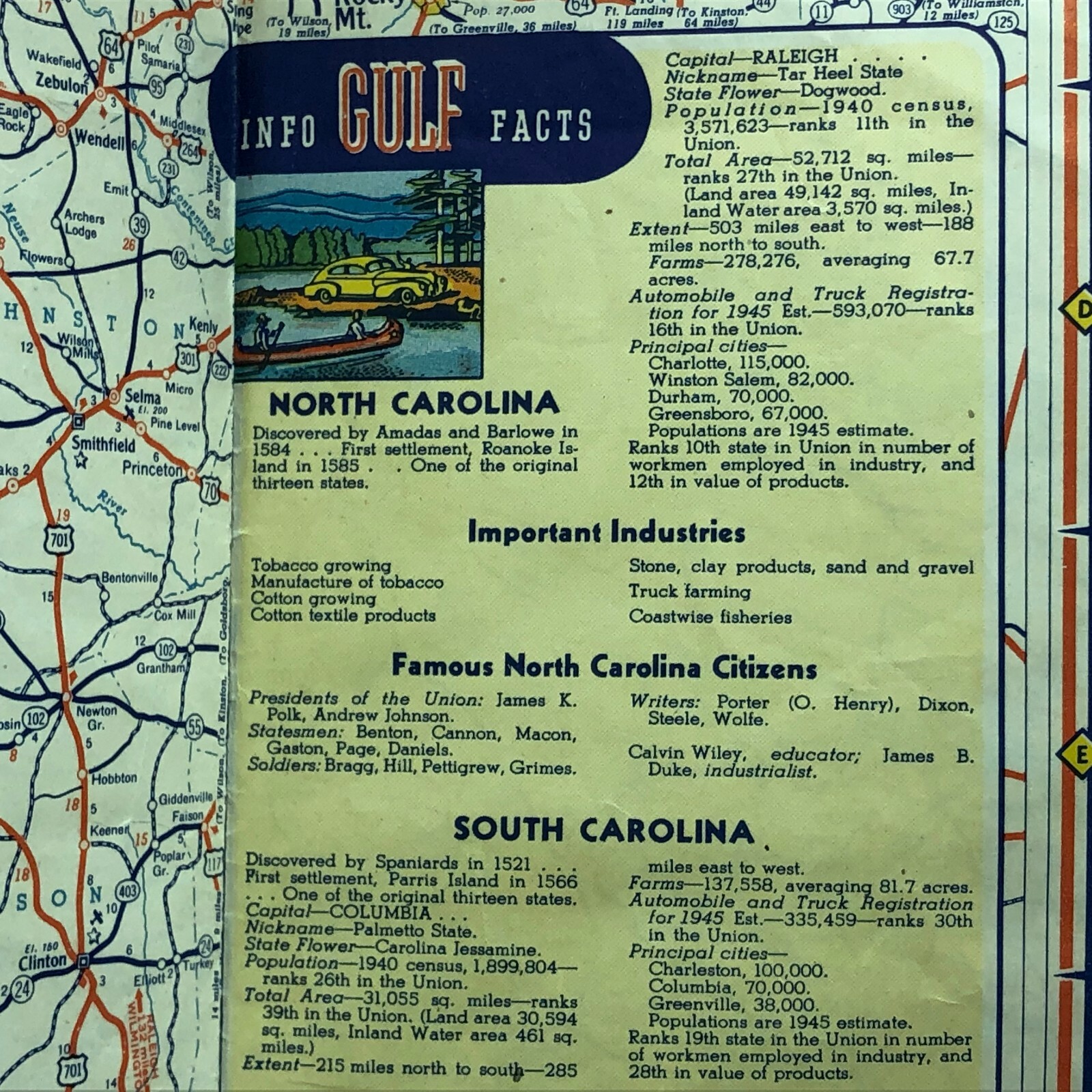 Vintage Gulf Gasoline North Carolina South Carolina Map Advertising | eBay