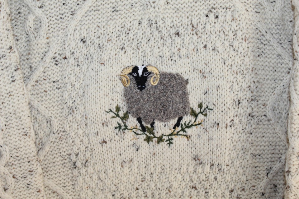 Acorn Sz L SHEEP Aran Wool Art-to-Wear Fisherman Knit Sweater Jumper | eBay