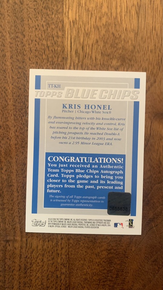 2004 TEAM TOPPS KRIS HONEL ROOKIE BLUE CHIPS AUTO WHITE SOX #1 | eBay