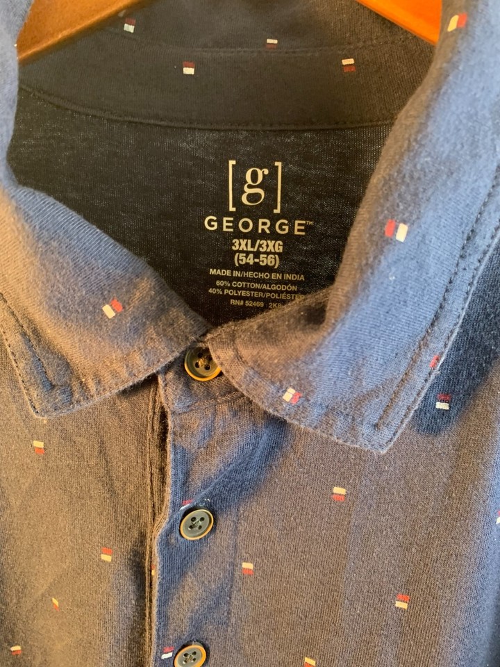 George Size 3X Blue with White and Red Short Sleeve Polo Collared ...