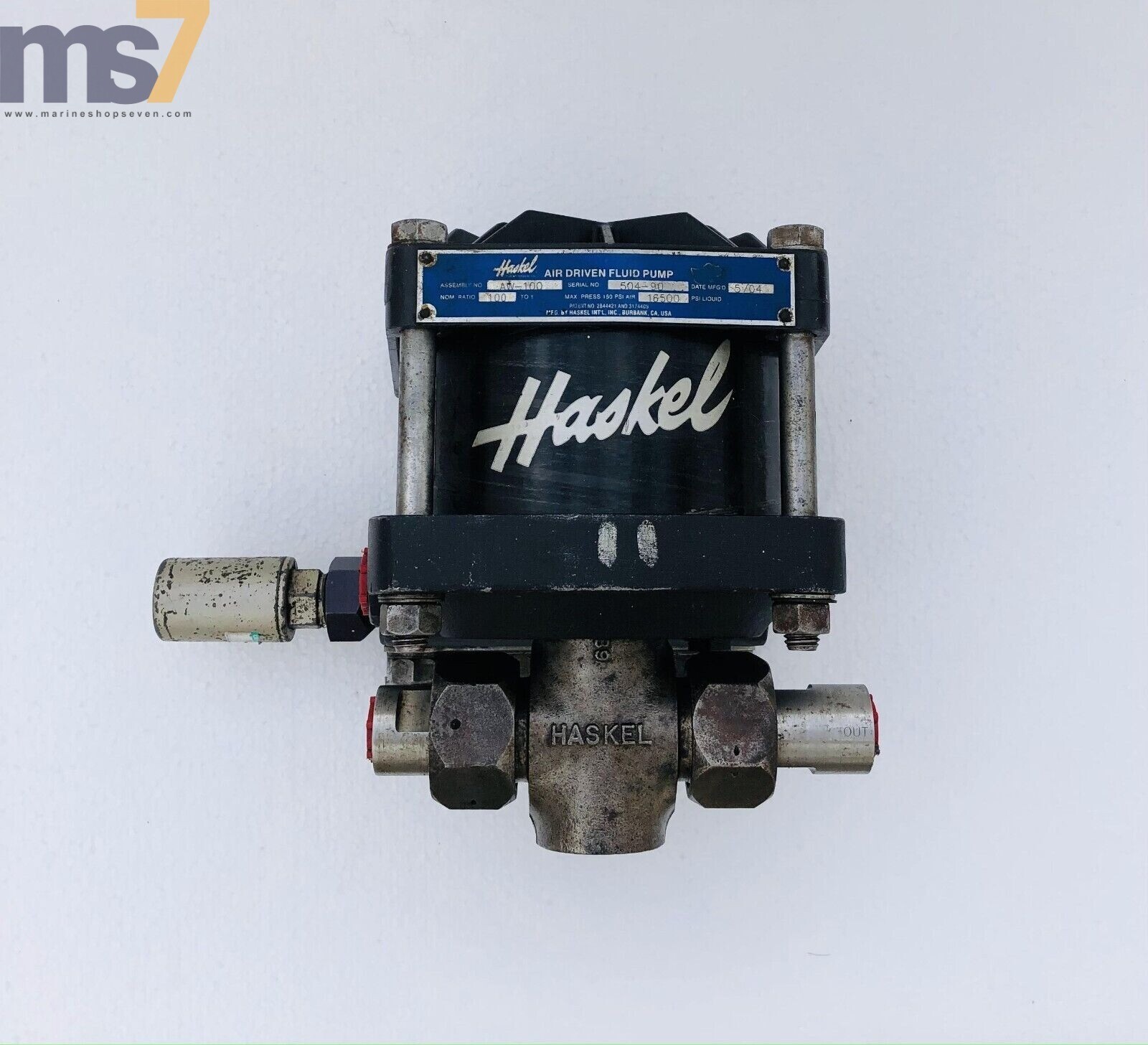 HASKEL AW-100 AIR DRIVEN LIQUID/ FLUID PUMP 1138 BAR 16500 PSI WP 100:1 ...