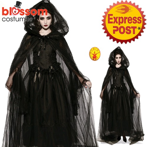 CA767 Black Hooded Cape Costume Halloween Vampire Witch Gothic Goth ...