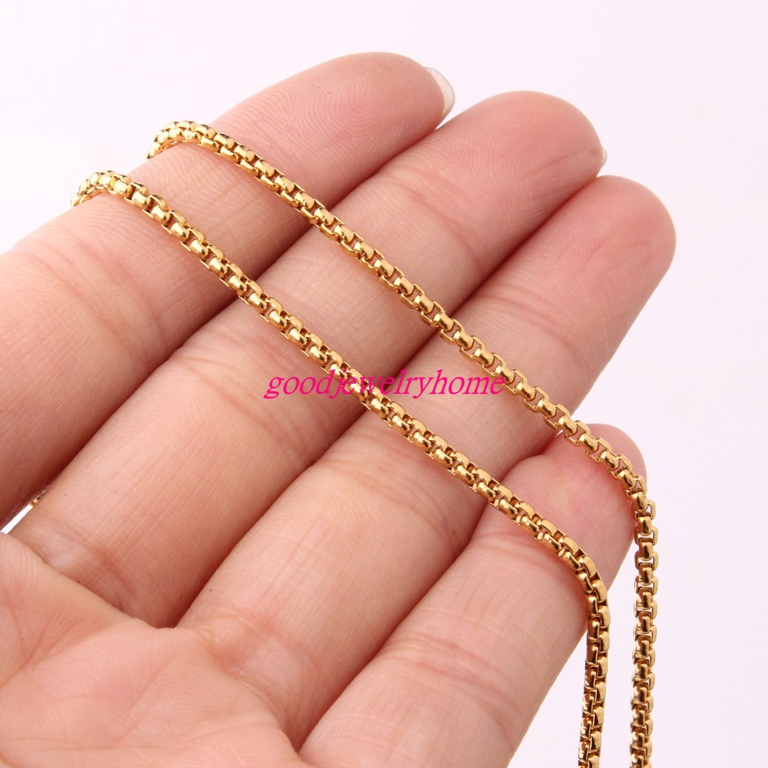 2/3/4/5/7MM Gold Plated Stainless Steel Rolo Box Chains Necklace Bangle ...