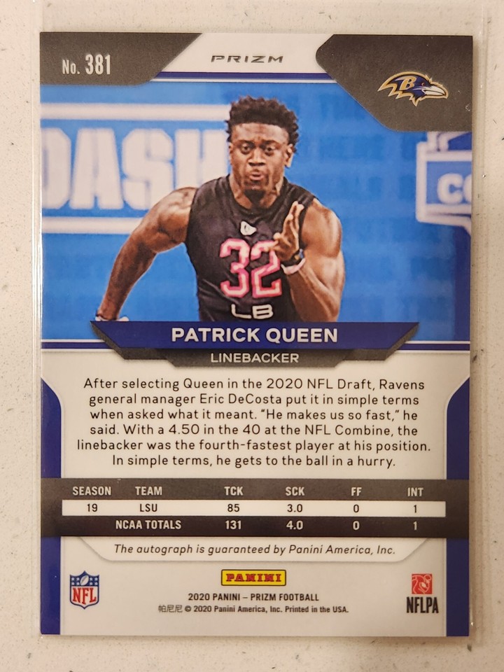 2020 Panini Prizm Silver Patrick Queen Rookie Auto #381 Ravens RC ...