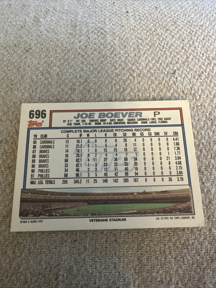 1992 Topps Joe Boever Philadelphia Phillies #696 | eBay